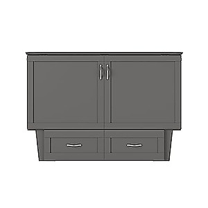 AFI Monroe Full Size Murphy Bed Chest with Mattress, Storage, & Built-in Charger in Grey