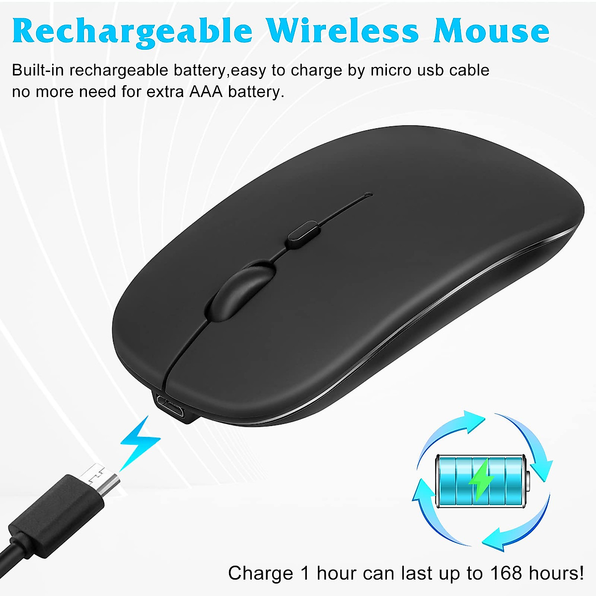 UrbanX Bluetooth Rechargeable Mouse for Dell Latitude 3420 Laptop Bluetooth Wireless Mouse Designed for Laptop/PC/Mac/iPad pro/Computer/Tablet/Android Onyx Black