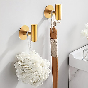 lmytdo Towel Hooks for Bathrooms, Coat/Robe Hook Gold Stainless Steel Heavy Duty Hangers for Bedroom Kitchen Livingroom Garage Hotel Shower Hooks (2 Pack