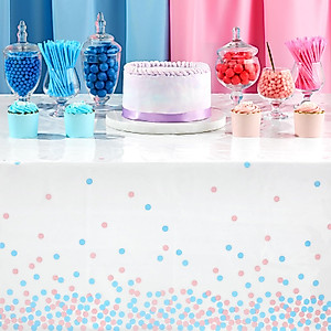 Plastic Table Covers with Pink and Blue Confetti for Gender Reveal (54 x 108 in, 6 Pack)