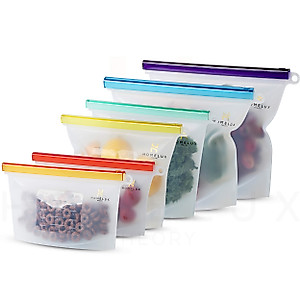Homelux Theory Reusable Freezer Bags | LEAKPROOF, AIRTIGHT | 100% Food Grade Silicone Food Storage Bags| Reusable Sandwich Bags | travel picnic lunch Reusable Snack Bags (2 Large + 2 Medium + 2 Small)