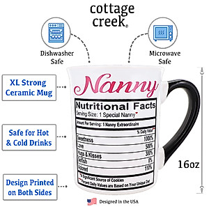 Cottage Creek Nanny Mug, 16oz. Ceramic Nanny Coffee Mug, Nanny Grandma Gifts