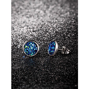 Yaomiao 20 Pairs Round Stud Earrings Stainless Steel Druzy Stud Earrings Set Anti Sensitive Fits Women Men Birthday Gift(8 mm)