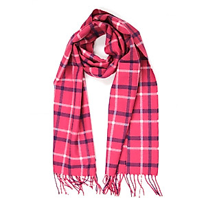 SERENITA Cashmere Feel Scarf for Women Men, Super Soft Classic Winter Wrap Blanket, Plaid Pink 2