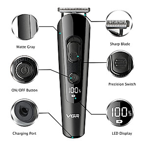VGR VOYAGER Beard Trimmer for Men Hair Clipper Grooming kit Nose Body Mustache Ear Facial Cutting Groomer USB Rechargeable LED Display Queit