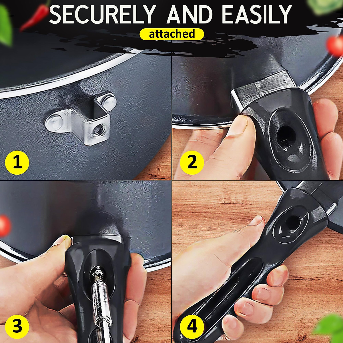 Cook Ware Pans Replacement Grip Handle - Removable Handle Cookware Pot Lid Handle Knob Removable Handles Pan Handle Grip Detachable Handle Cookware Pots and Pans with Removable Handles Screw on Handle