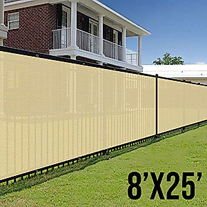E&K Sunrise 8' x 25' Beige Fence Privacy Screen, Commercial Outdoor Backyard Shade Windscreen Mesh Fabric Shade Net Cover for Wall Garden Yard Backyard
