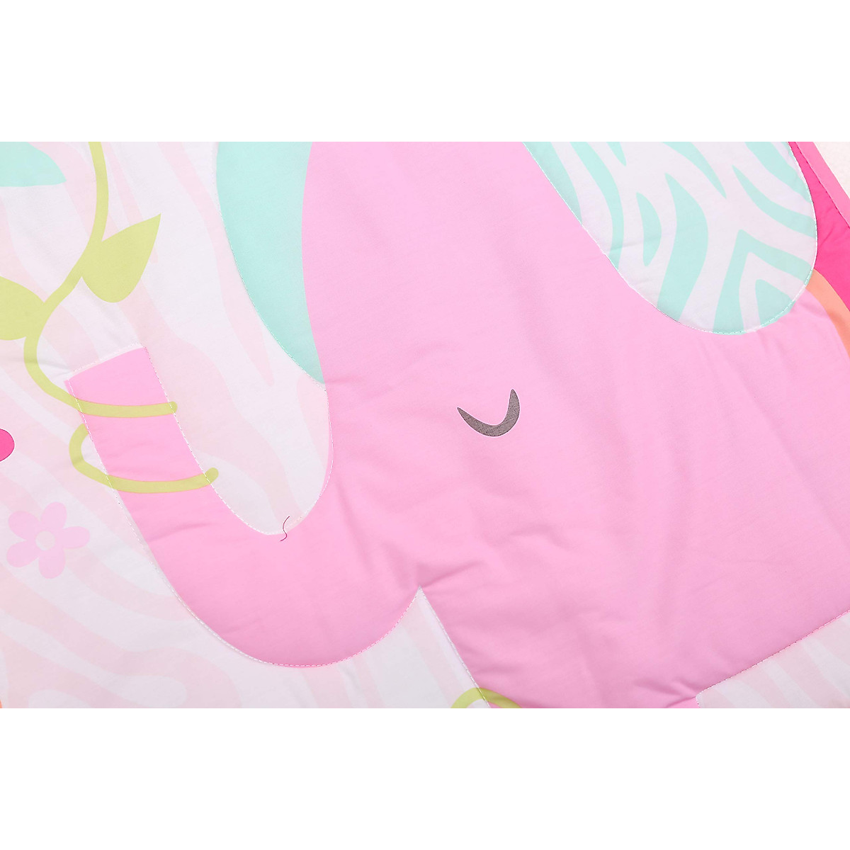 Brandream Crib Bedding Sets for Girls Pink Garden Elephant Parrot Birds 3-Piece Nursery Set | Baby Comforter, Fitted Crib Sheet, Crib Skirt Included, Floral Animal Collection