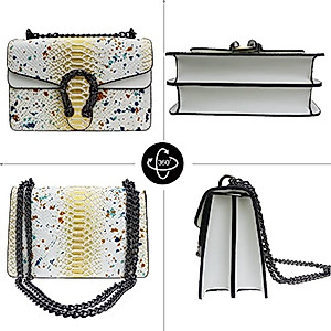 GLOD JORLEE Trendy Chain Crossbody Bags for Women - Luxury Snake-Printed Leather Shoulder Satchel Bag Evening Clutch Purse Handbags (white)