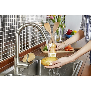 Full Circle Tater Mate Bamboo Potato Brush with Eye Remover, White