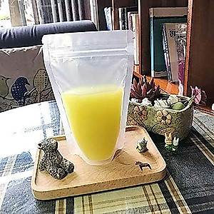 BESOKUSE Drink Pouches for Adults,Drink Pouches with Straws,Stand-Up Juice Pouches Clear Reusable Smoothie Pouch Bag(50PCS)