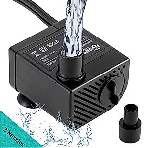 Hygger Ultra Quiet 53GPH (200L/H, 3W) Submersible Mini Water Pump Comes with 2 Nozzles, for Aquariums, Fish Tank, Fountain, Max Lift Height 1.7ft ,120V/60HZ, Power Cord 6ft