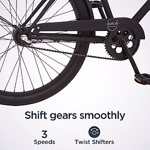 Schwinn Huron Beach Cruiser Bike for Adult, 3-Speed, Coaster Brake, 26-Inch Wheels, 17-Inch Step-Over Steel Frame, Full Front & Rear Fenders, Classic Handlebar, Black