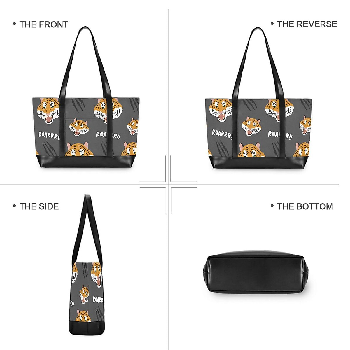 Cute Tiger Laptop Tote Bag for Women Travel Work Bag Handbags Purse Canvas Teacher Tote Bags with Fashion Zipper