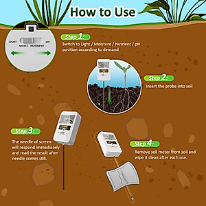 Sonkir Soil Moisture Meter, 4-in-1 Soil Ph Meter, Soil Tester for Nutrients, Moisture, PH and Light, Soil Ph Test Kits for Plant, Great for Garden, Lawn, Indoor & Outdoor Use (No Battery Required)