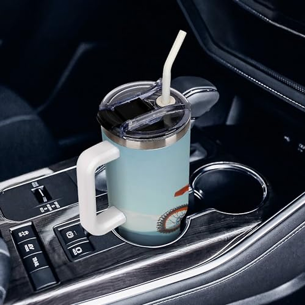 Motocross Dirt Bike Insulated Tumbler with Handle Stainless Steel Travel Coffee Mug with Lid And Straw 40oz