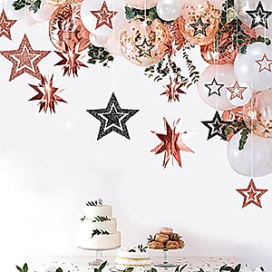 Glitter Rose Gold Black Star Garland Twinkle Little Star Party Decoration Hanging Decor Backdrop Banner Streamer for Birthday/Bday/Baby Shower/Bachelorette/Wedding/Christmas/Engagement Party Supplies