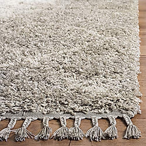 SAFAVIEH Pro Luxe Shag Collection Accent Rug - 4' x 6', Grey & Cream, Boho Tassel Design, Non-Shedding & Easy Care, 2.4-inch Thick Ideal for High Traffic Areas in Foyer, Living Room, Bedroom (PLX432F)