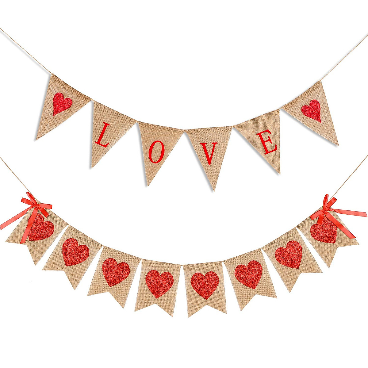 Valentine&#039;s Day Burlap Banner Set, Love And Be Mine Banners, Red Glitter Heart Banner Garland, Wedding Banner Set, Rustic Valentines Decor For Wedding Anniversary Engagement Party Decorations Supplies