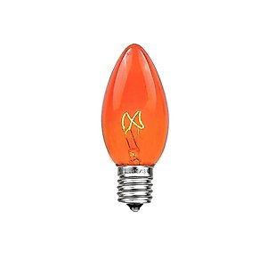 Novelty Lights Incandescent Replacement Bulbs - Outdoor Individual Bulbs for Events, Holiday Parties, Patios, and More - C7/E12 Candelabra Base, 5 Watt Lights (Orange, 25 Pack)