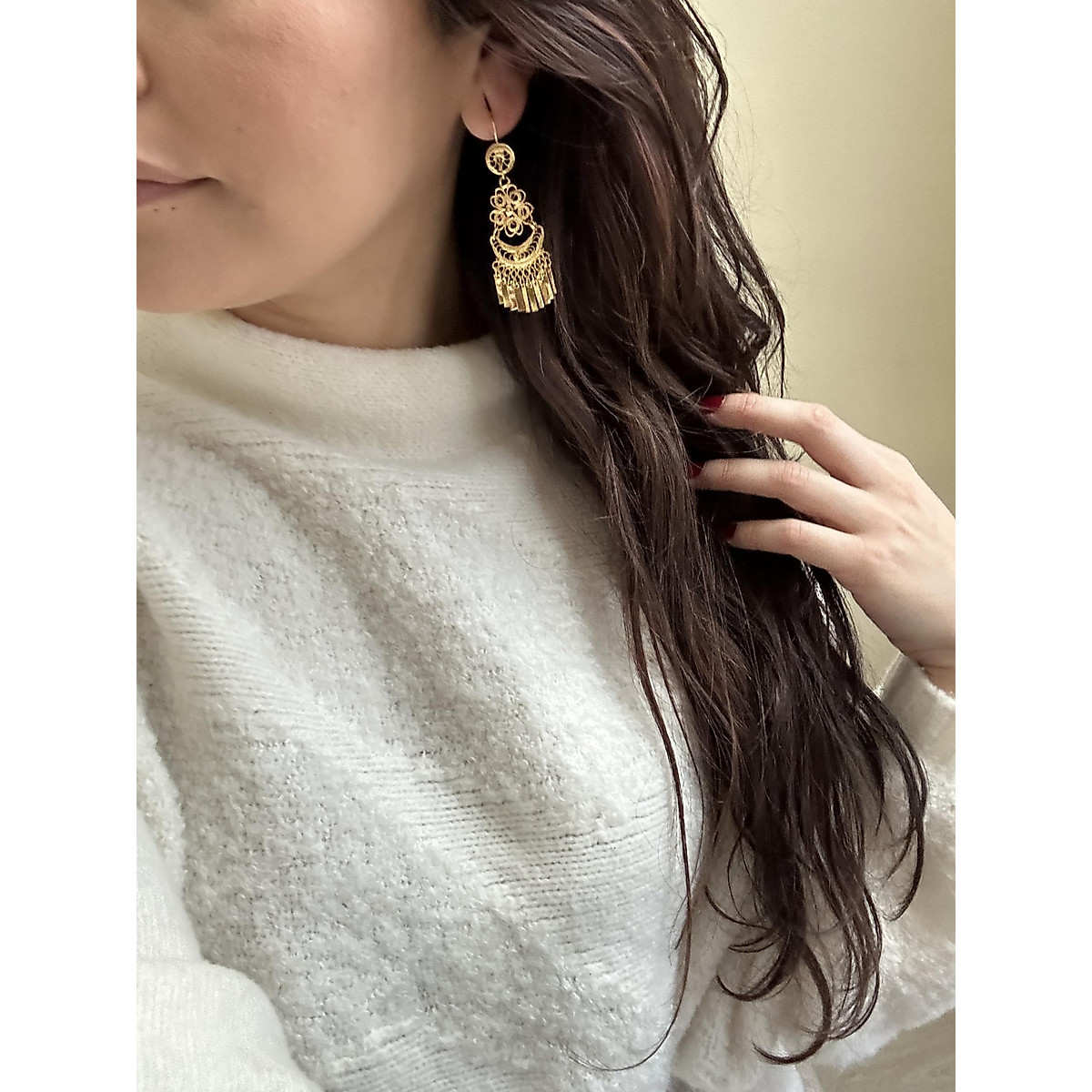 Folklorico Dance Mexican Gold Filigree Earrings, Small Flower Dangle, Day of the Dead, Mexican Earrings