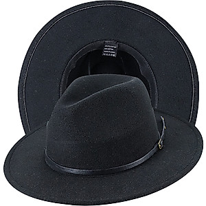 Classic Wide-Brim Fedora-Hats for Women Men Fedora Hat with Belt Buckle Felt Panama Hat Black