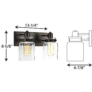 Calhoun Collection 2-Light Clear Glass Farmhouse Bath Vanity Light Antique Bronze
