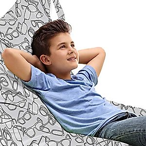 Lunarable Glasses Lounger Chair Bag, Sunglass Frames in Various Models Eye Hippie Style Optic Wears Illustration, High Capacity Storage with Handle Container, Lounger Size, Pale Grey White