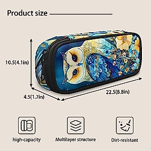 Pinupub Kids Blue Owl Flowers Backpack 3pcs Set Including 17 Inch Large School Bag With Lunch Bag And Practical Pen Bag