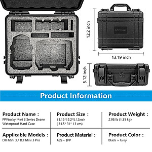 FPVtosky Hard Case for DJI Mini 3/Mini 3 pro,Waterproof Carrying Case for DJI Mini 3 Series with DJI RC Controller,DJI Mini 3/DJI Mini 3 Pro Accessories, (Does not support DJI Mini 4 Pro)