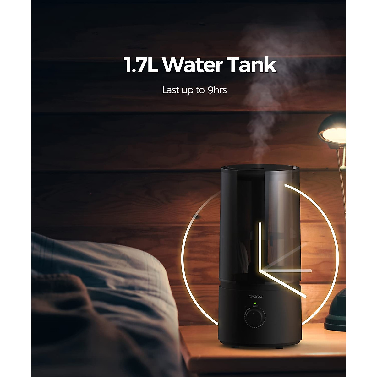 raydrop Humidifiers for Bedroom, Cool Mist Humidifiers for Babies, 1.70L Quiet Ultrasonic Humidifier, Space-Saving, Filterless, Auto Shut Off - (0.45 Gallon, US 110V)