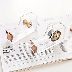 Acrylic Gold Tape Dispenser,Clear Acrylic Desk Dispenser Kit , Modern Design Office Desktop Tape Dispense
