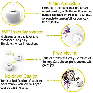 Migipaws Cat Toys Interactive Butterfly Feather Mice Spin with Smart Rolling Ball for Indoor Kittens Self Play Automatic Sensing Kitty Teaser Wand 3 Refills