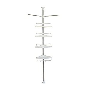 Shower Corner Caddy Organizer for Bathroom, Adjustable Tension Pole Shower Shelf 4 Tier Stand Up Shower Caddy Shelf for Bathroom Kitchen Lavatory, 43 to 122inch Height, Gdrsauya10