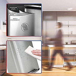 Stainless Steel Step Trash Can 13 Gallon Metal Trash Can with Lid Large Garbage Cans Garbage Bin, Wastebasket with Pedal for Kitchen, Bathroom, Restroom Office Trash Bin, Silver/Nickel