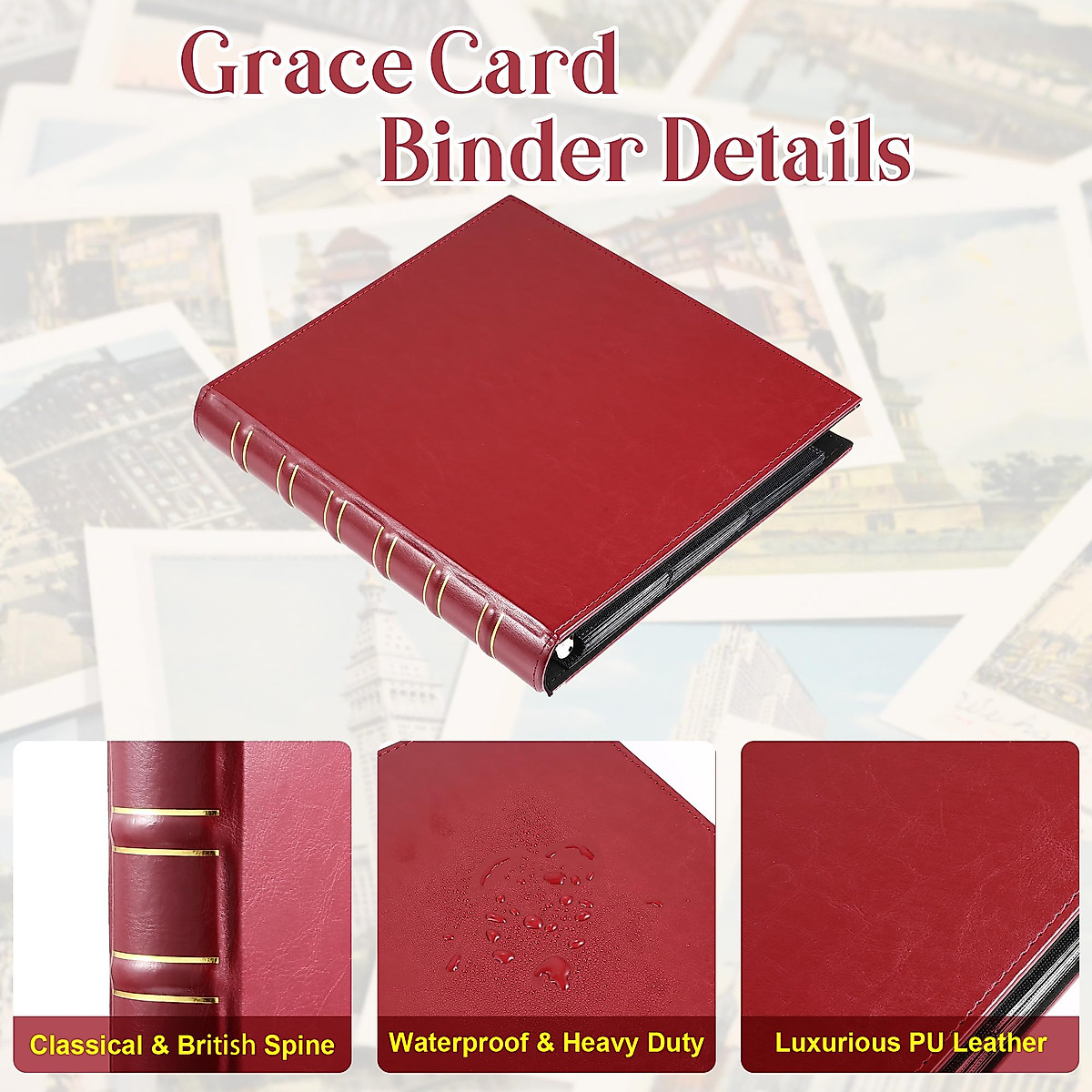 WOT I Deluxe Trading Card Binder, 540 Pockets Collectible Card Binder Sleeves, Refillable Leather 3 Ring Binder with Double Sided Pockets for Holding Cherished Cards - Red