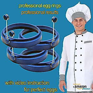 PROFESSIONAL Silicone Egg Ring- Pancake Breakfast Sandwiches - Benedict Eggs - Omelets and More Nonstick Mold Ring Round, Blue (4-pack)