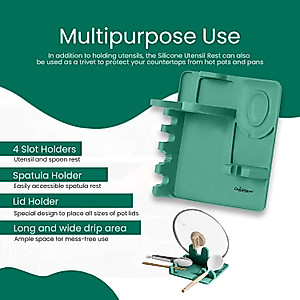 The Online Falcon Silicone Utensil Rest 3-In-1, Stovetop Organizer with Drip Pad, Heat Resistant, Spoon Rest with Ladle Holder for Stove, BPA Free, Grey