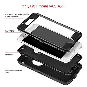 CAFEWICH iPhone 6/6S Case Heavy Duty Shockproof High Impact Tough Rugged Hybrid Rubber Triple Defender Protective Anti-Shock Silicone Mobile Phone Cover for iPhone 6/6S 4.7"(Black)