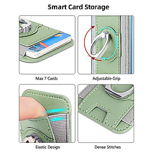 ExtreLife for Magsafe Wallet, Strongest Magnetic Wallet, for iPhone Wallet Magsafe with Ring Grip, Magnetic Card Holder Wallet for iPhone 15/14/13/12 Series, Vegan Leather, Fit 7 Cards, Matcha Green