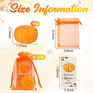 Heigble 50 Set Pumpkin Soap Favors Thanksgiving Fall Bridal Shower Wedding Pumpkin Baby Shower Favor 50 Pumpkin Soap 50 Thanks Cards 50 Organza Bags Gender Reveal Gift Keepsake for Fall Party Guest