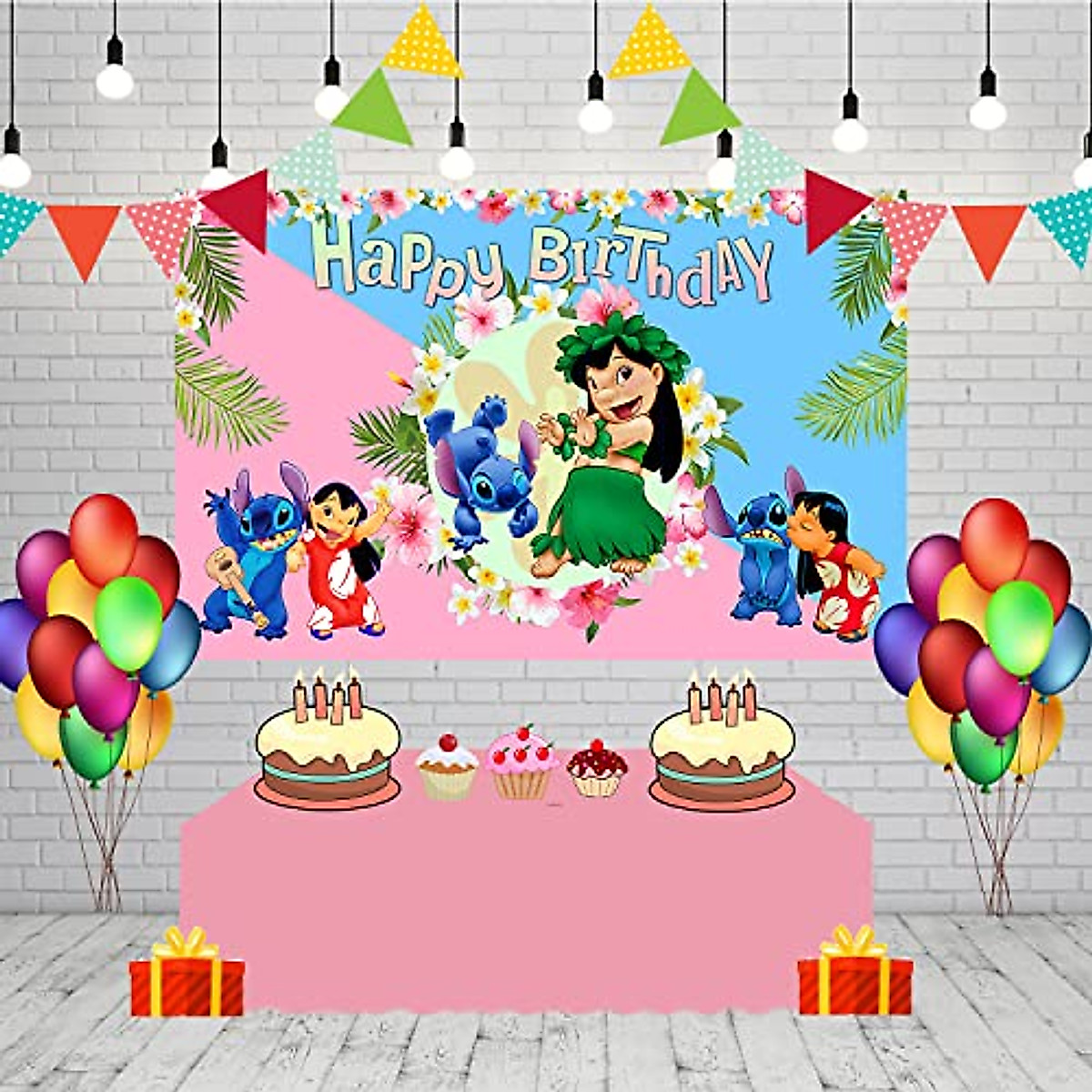 huio Hawaiian Aloha Backdrop for Lilo and Stitch Theme Birthday Party Supplies 6x4ft Tropical Summer Photo Background for StitchTheme Party Cake Table Decorations Baby Shower Banner, One Size