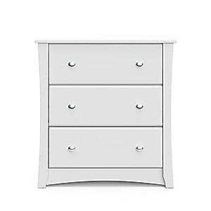 Storkcraft Crescent 3 Drawer Chest (White) – Baby and Kids Bedroom Organizer, Nursery Chest, Storage Dresser With Drawers, Universal Design