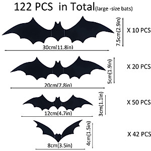 Halloween Bats 4 Size Bats Wall Decor Halloween Decorations Indoor,122 Pcs 3D Bat,Spooky Hallowen Decorations for Bedroom Home Porch Window,Halloween Party Decorations