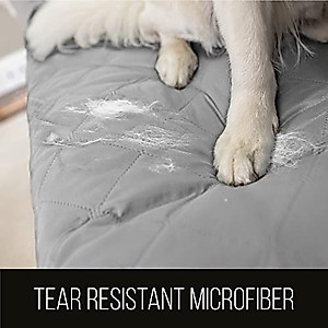 Sofa Shield Patented Couch Cover, Large Furniture Protector with Straps, Reversible Tear and Stain Resistant Slipcovers, Quilted Microfiber 70” Seat, Washable Covers for Dogs, Kids, Lt Gray Charcoal