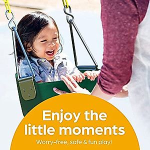 Jungle Gym Kingdom Toddler Swing - Heavy Duty, High Back, Full Bucket Baby Swing Seat with Coated Chains for Outdoor Use - Fully Assembled - Green