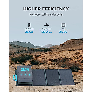 BLUETTI Solar Panel PV120, 120 Watt for Portable Power Station EB3A/EB55/EB70S/AC200P/AC200MAX/AC300, Foldable Solar Charger with Adjustable Kickstands for RV, Camping, Blackout