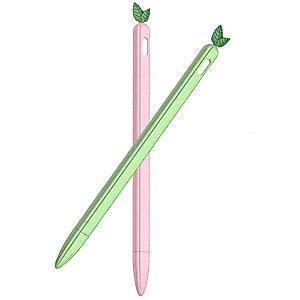 TYPLAUSE (2 Pack) Fruit Design Silicone Soft Protective Cover Accessories Compatible with Apple Pencil 2nd Generation iPencil Case Sleeve Cute (Peach+Avocado)