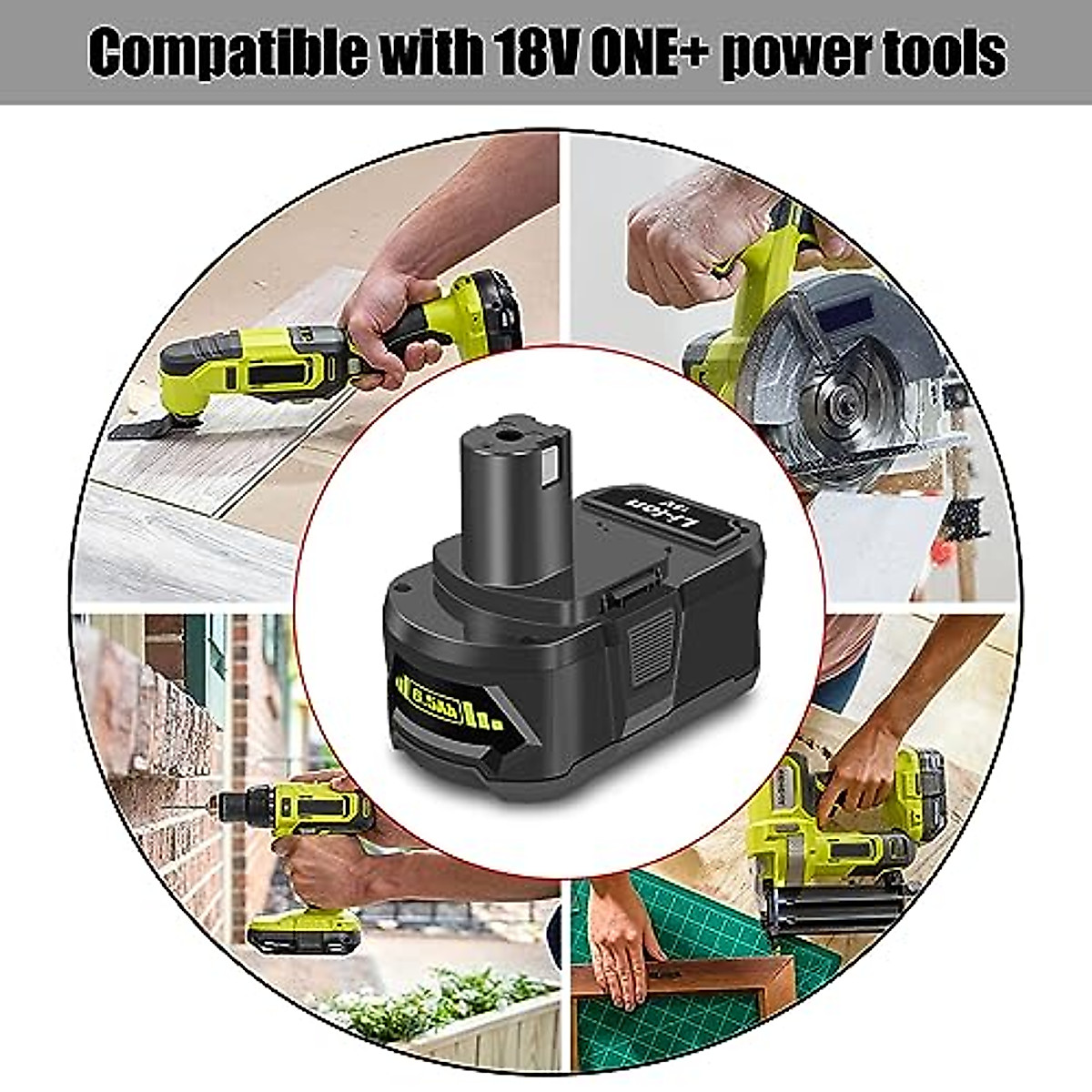 Lizone 6.5Ah P193 PBP005 18V Lithium Battery Replacement for Ryobi 18V Battery Lithium Ion 4.0Ah P108 P192 P129 P197 PBP2005 PBP004 6.0Ah P193 18V ONE+ Battery Compatible with Ryobi 18V ONE+ Tools