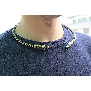 LANSEIS viking wolf necklace Wolf Head Torc Neck Ring Ragnar Handmade jewelry